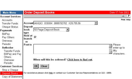 Order deposit books